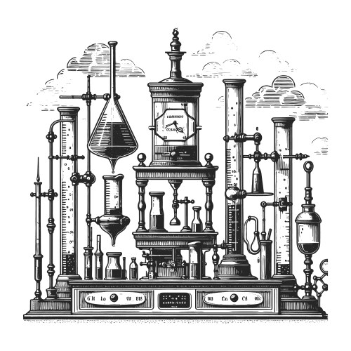 Vintage chemistry lab apparatus engraving Vector Image