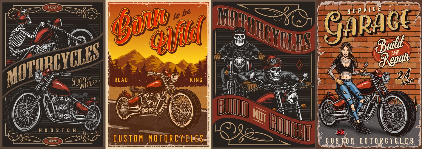 Vintage Motorcycle Posters Royalty Free Vector Image