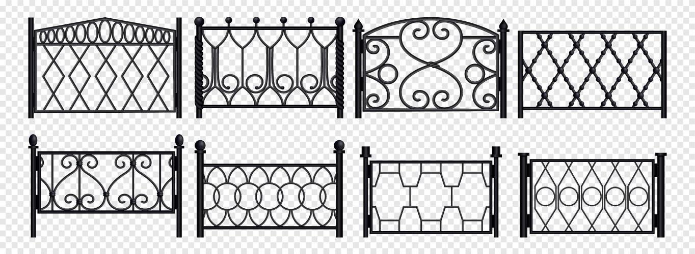 Metal fence sections realistic set Royalty Free Vector Image