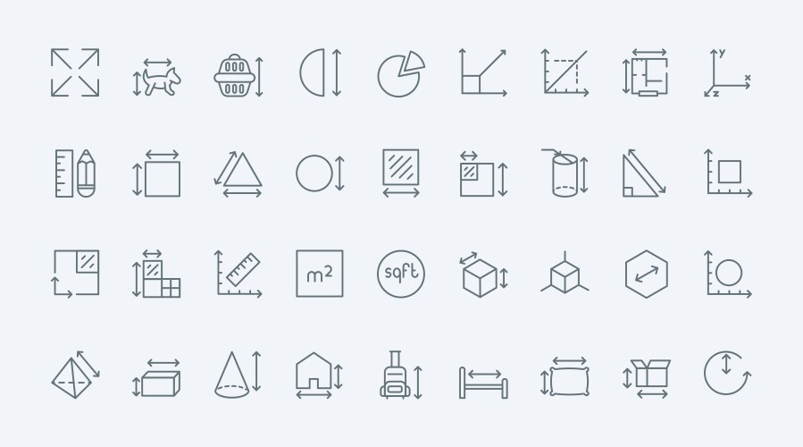 Measurement line icons set size arrows to measure Vector Image
