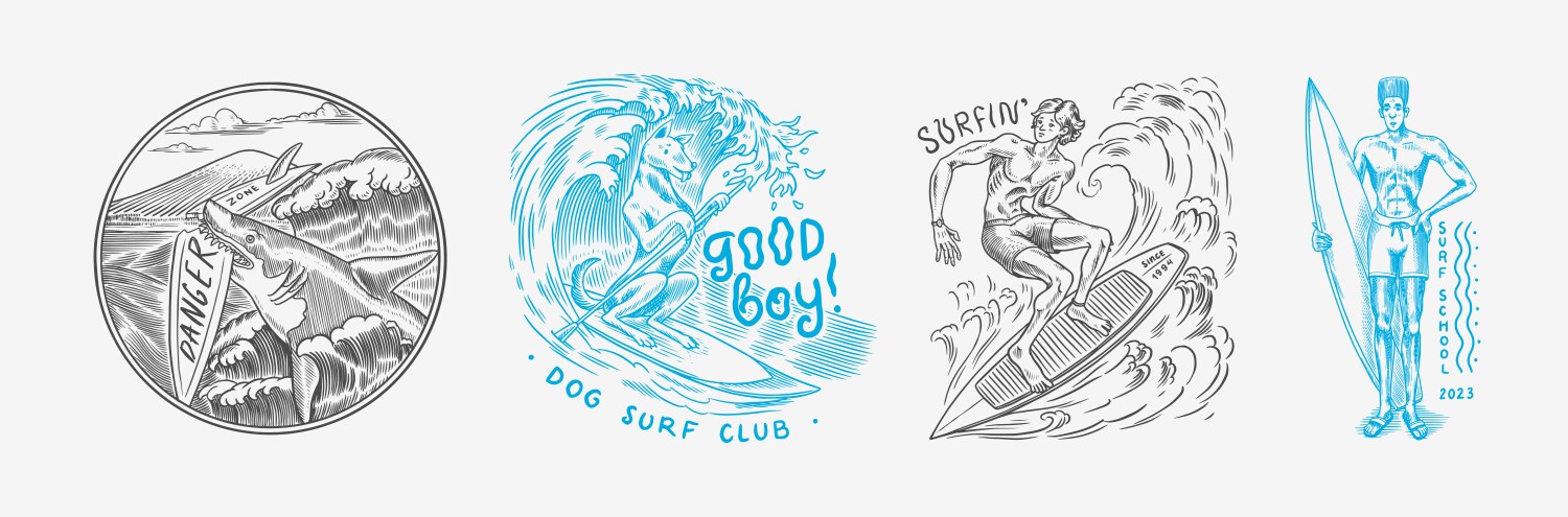 Surf badge vintage surfer logo retro wave Vector Image