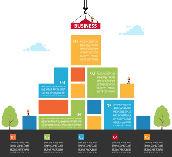 Tower crane builds building infographic concept Vector Image