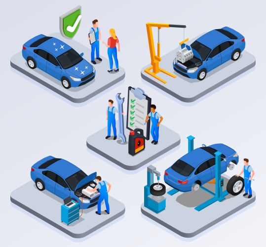 Car service isometric compositions Royalty Free Vector Image