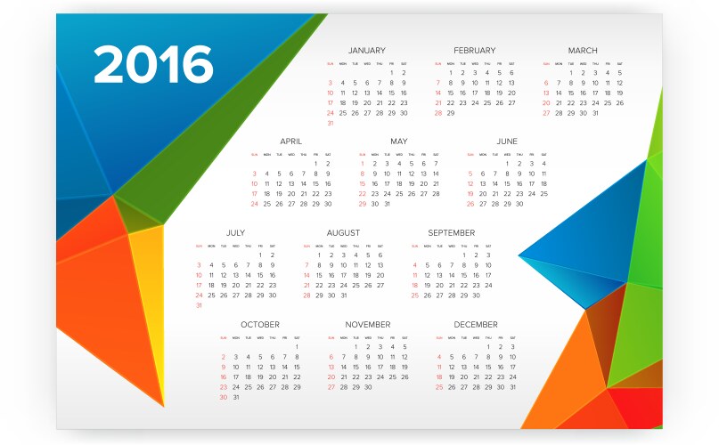 2016 calendar abstract week starts from sunday Vector Image