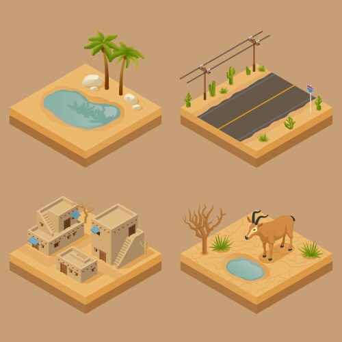 Desert landscape isometric infographics poster Vector Image
