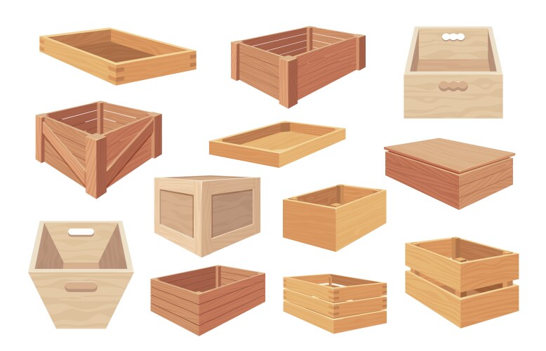 Wooden boxes containers crates and packages Vector Image