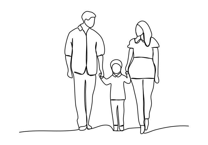 Family one line drawing Royalty Free Vector Image