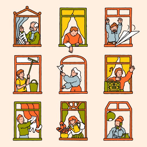 Neighbors in windows cartoon people communicating Vector Image