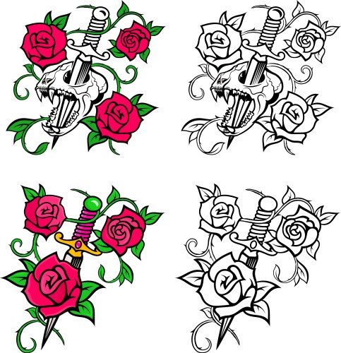 Three red roses for tattoo Royalty Free Vector Image