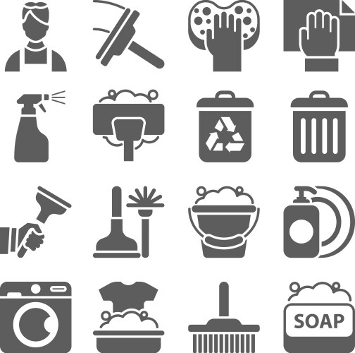 Cleaning black icon set Royalty Free Vector Image