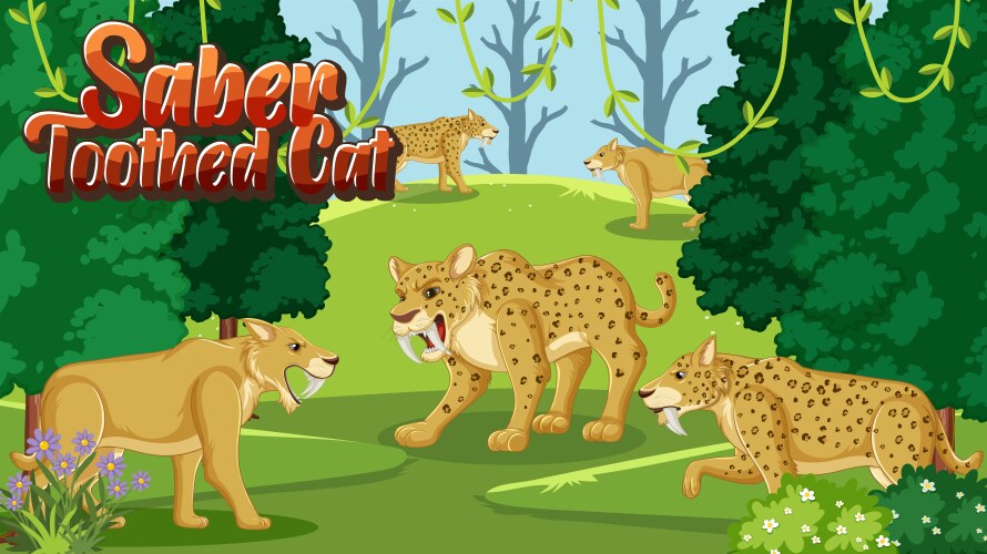 Saber toothed cat in nature Royalty Free Vector Image