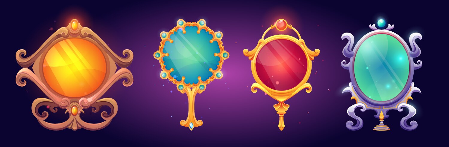 Magic mirrors in golden and silver frame Vector Image