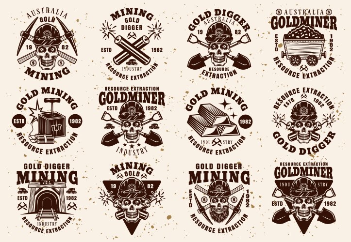 Set miner emblems labels badges logos Royalty Free Vector