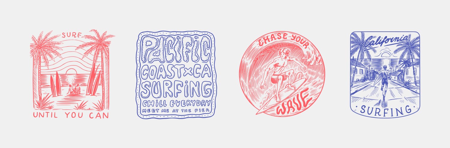 Surf badge vintage surfer logo retro wave Vector Image