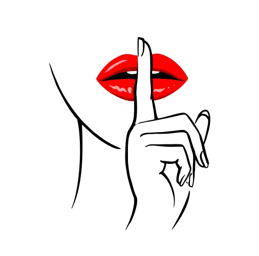 Lips hush silence finger gesture Royalty Free Vector Image