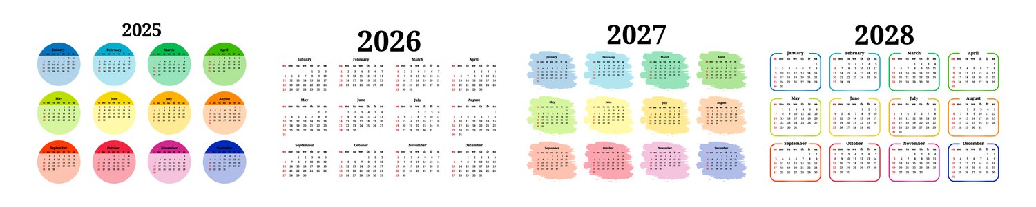 2026-2028 Calendar Set – Royalty-Free Vector | VectorStock