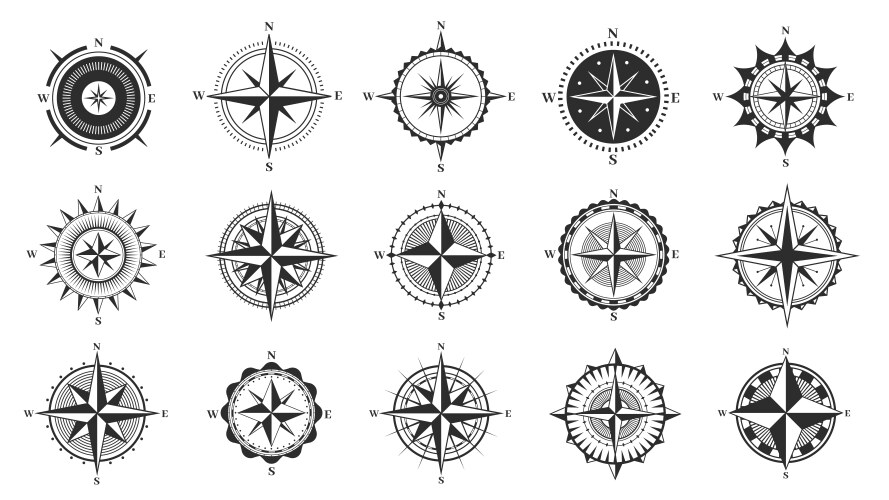 Compass sign navigation and direction icons Vector Image