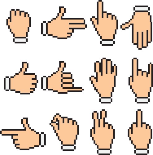 Pixel hand cursors collection Royalty Free Vector Image