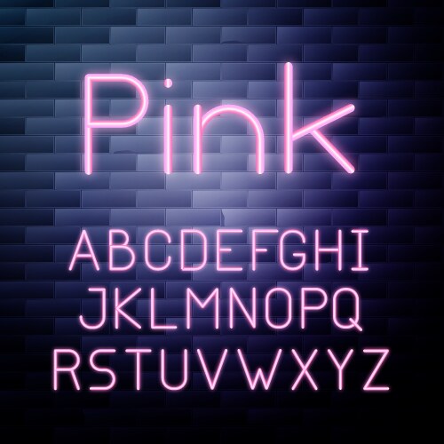 Neon alphabet retro letters on brick wall Vector Image