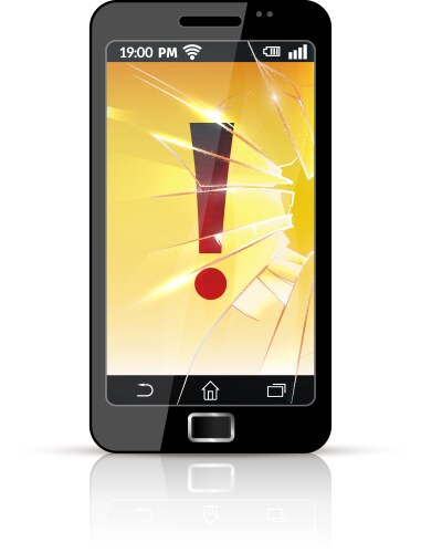Broken and intact black phone screen front view Vector Image