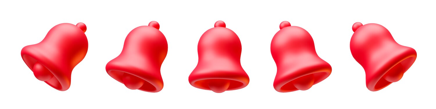 Red notification bell ringing icon 3d realistic on