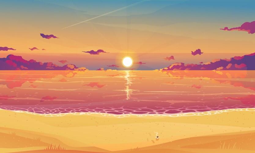 Sky anime sunset background clouds and sun Vector Image