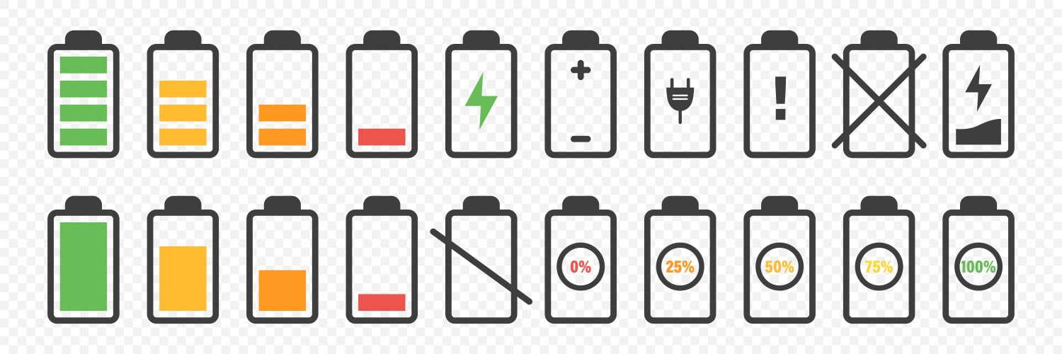 Flat battery icons set different level Royalty Free Vector