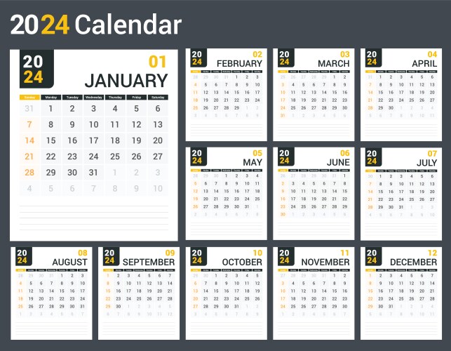 2024 calendar Royalty Free Vector Image - VectorStock
