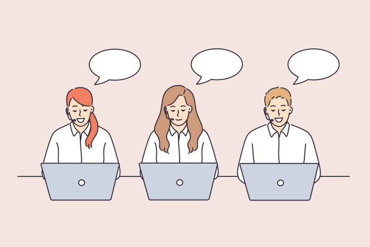 Call centre workers in headset relax on workplace Vector Image