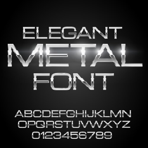 Chrome metal font steel metallic alphabet Vector Image