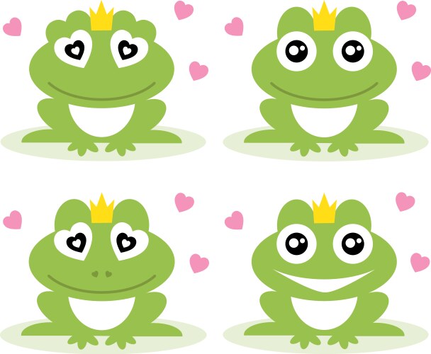 Cartoon frogs cute amphibian mascots frogspawn Vector Image