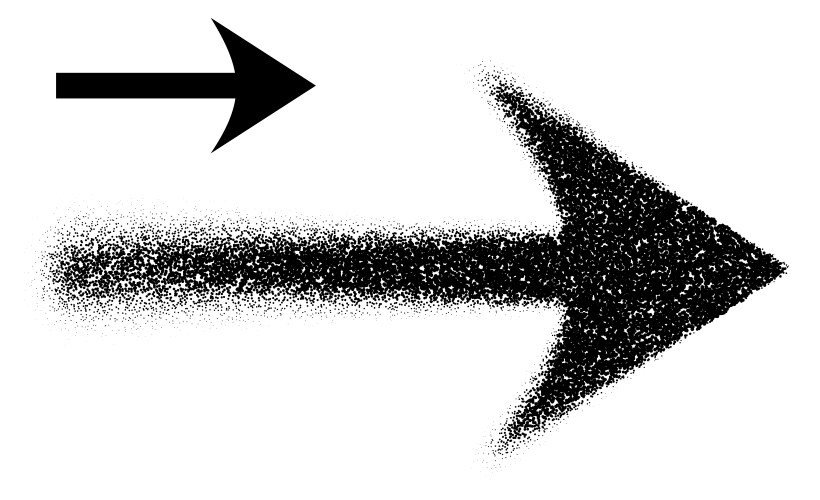 Fading thin right arrow in dot art and solid style