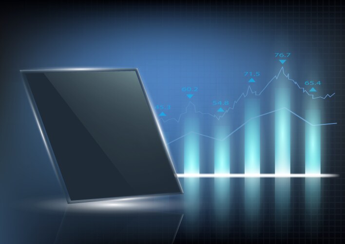 Growing graph chart on a computer monitor screen Vector Image