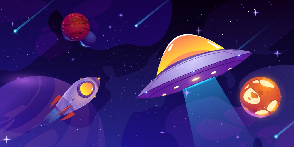 Alien spaceship in outer space Royalty Free Vector Image