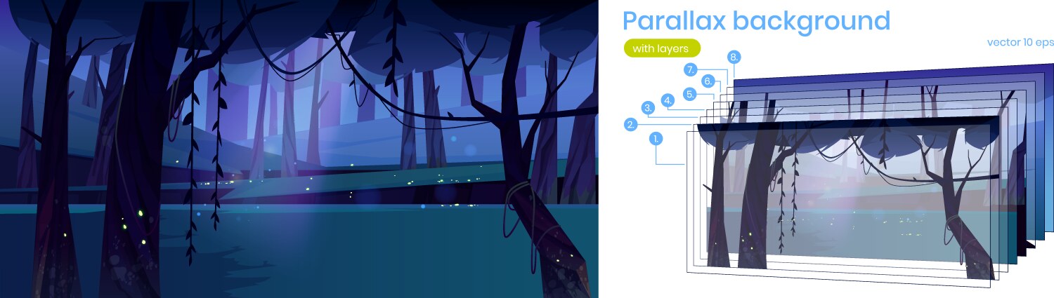 Cartoon nature night time landscape background Vector Image