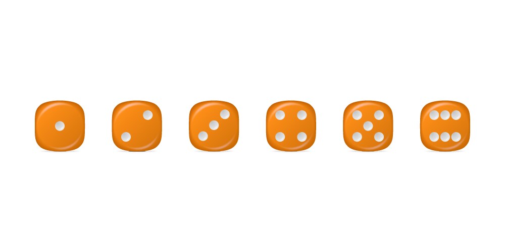 3d realistic blue yellow and orange game dice Vector Image