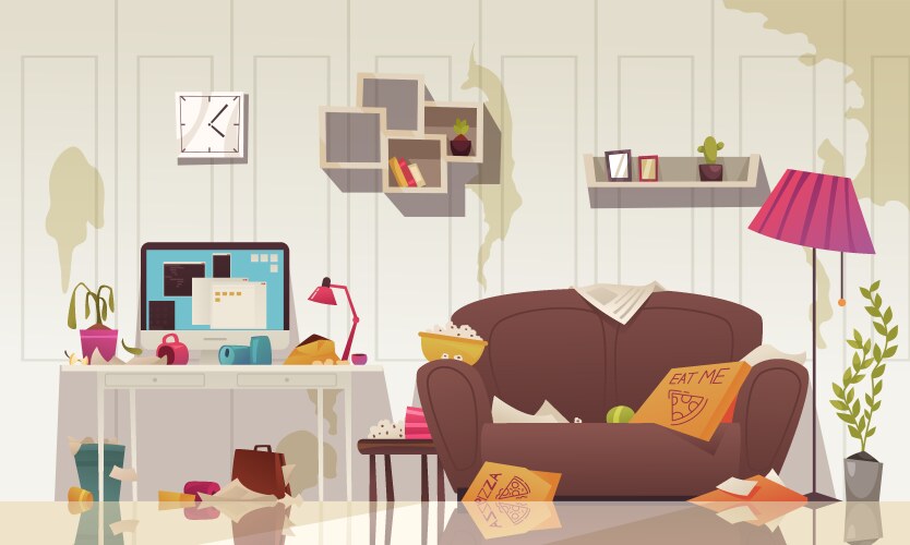 Clean and dirty living room messy apartment Vector Image