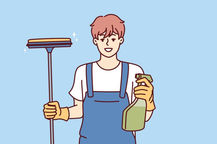 Happy window cleaner Royalty Free Vector Image