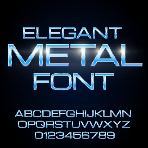 Chrome metal font steel metallic alphabet Vector Image