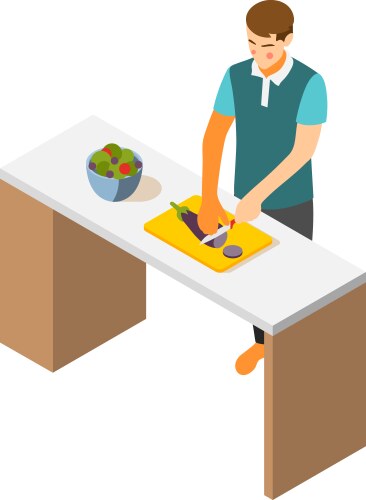 Man cooking using apron with pot and spoon Vector Image