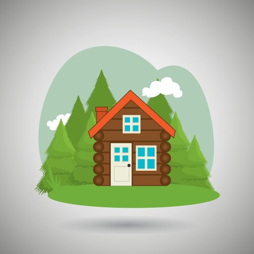 Rainy meadow log cabin Royalty Free Vector Image