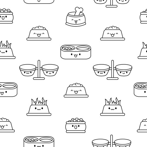 Pets bowl with happy face coloring page Royalty Free Vector