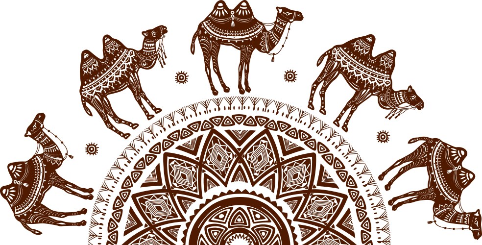 Camel caravan seamless pattern with ethnic motifs Vector Image