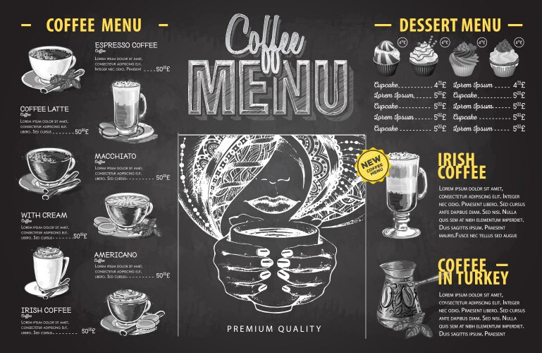 Vintage chalk drawing coffee menu design Vector Image