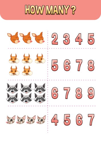 Math counting number worksheet Royalty Free Vector Image