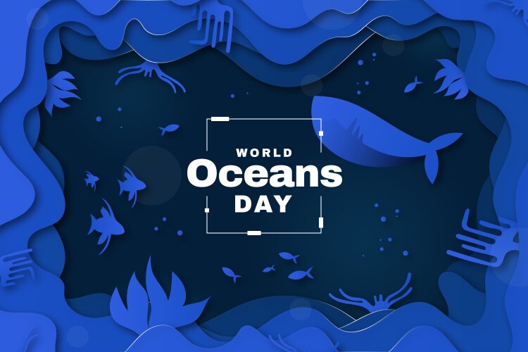 Paper style world oceans day background Royalty Free Vector