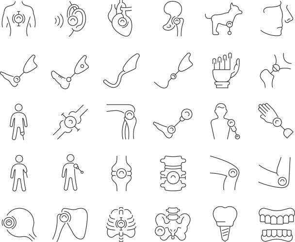 Set of linear icons prosthetics Royalty Free Vector Image