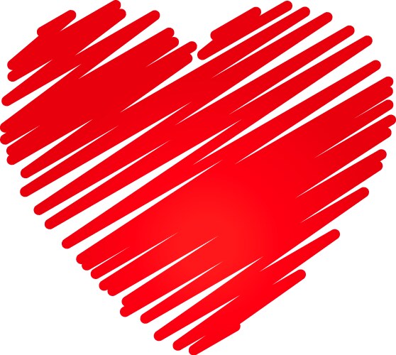 Red heart scribble with lines texture on white Vector Image