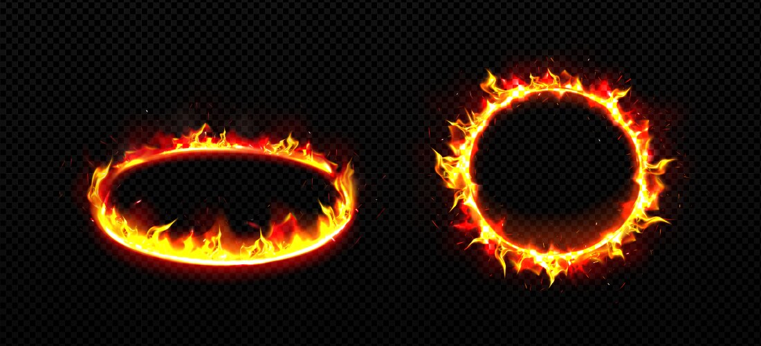 Round frames with fire burning rings flame Vector Image