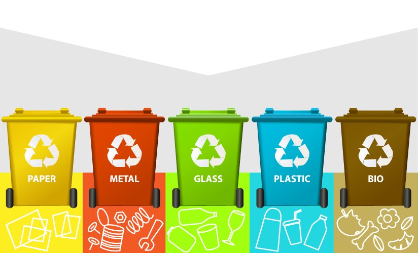 Colorful recycle trash bins set Royalty Free Vector Image Colorful recycle trash bins set Royalty Free Vector Image